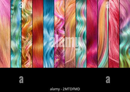 Collage of hair color palette. Hair colours set. Tints. Dyed Hair color ...