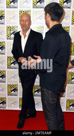 Bruce Willis and Karl Urban promoting the film "RED" at Comic-Con in ...