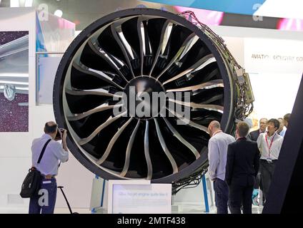General Electric GEnx jet engine fan blades detail on a Boeing 787 ...