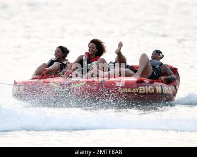 Rihanna can't stop laughing as she enjoys a ride on "Big Mable" with ...