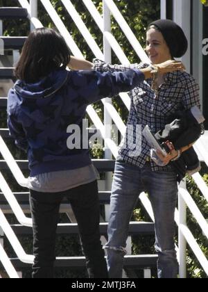 DJ Samantha Ronson hugs a girlfriend after waiting for her outside Fred ...