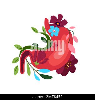 human intestines, human internal organs, flowers, twigs, watercolor ...