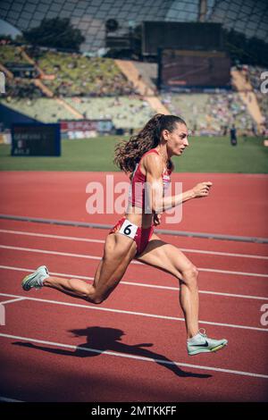 Sara Gallego participating in the 400 meters hurdles of the European ...