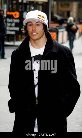 Professional skier Simon Dumont enjoys the brisk New York air while he ...