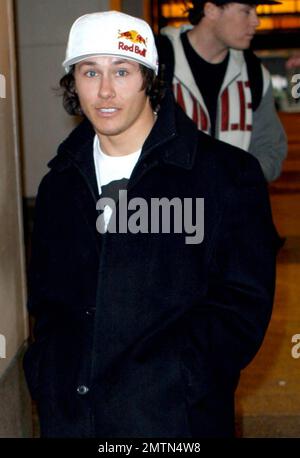 Professional skier Simon Dumont enjoys the brisk New York air while he ...