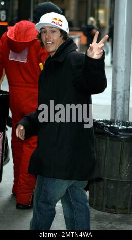 Professional skier Simon Dumont enjoys the brisk New York air while he ...