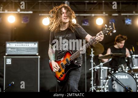Nick Bassett of Deafheaven performs at Rock On The Range Music Festival ...