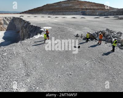 Interview at a Limestone Quarry, production of aggregates Stock Photo ...