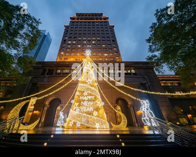 Taiwan, DEC 29 2022 - Night view of the christmas tree outside of the ...