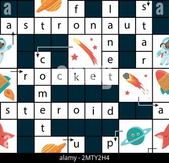 Space crossword quiz game. Word search riddle, crossword game vector ...
