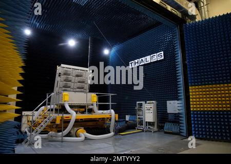 A Thales Ground Master 200 (GM200) radar is displayed during a visit at ...