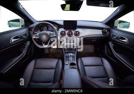 Inside moden car background, luxury car interior with blank white ...