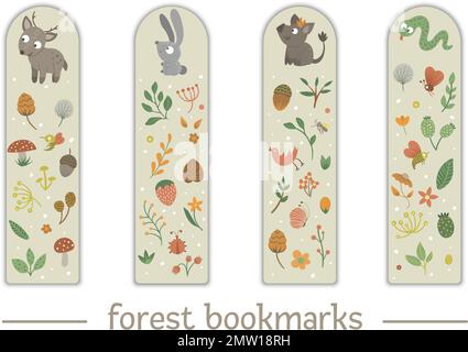 Vector set of bookmarks for children with woodland animals theme. Cute ...