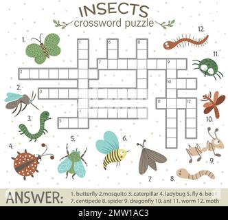 Word search puzzle for children, insect theme, fun education game for ...