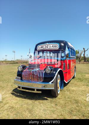 old red Chevrolet 1946 bus for public passenger transport in Buenos ...