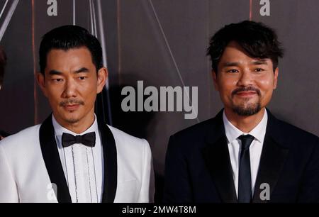 Taiwan actor Richie Ren, right, and his wife Tina Chen pose on the red ...