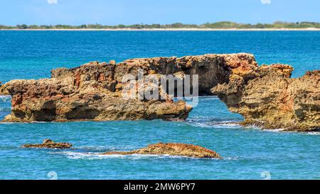 The big cliffs and rocks in Cabo Rojo Puerto Rico with the Caribbean ...