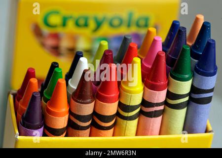 Shown are Crayola crayons from a box of 64 in Philadelphia, Tuesday ...