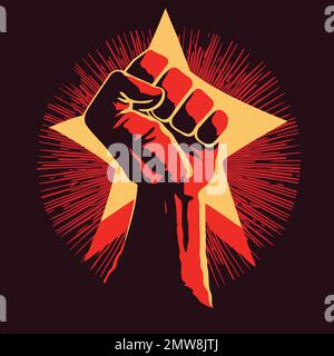 Raised fist symbol with pentagonal star behind and colors red yellow ...