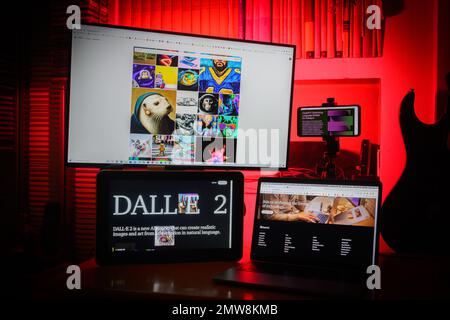 OpenAI web site opened on computer. OpenAI is the company behind the artificial intelligence bot ...