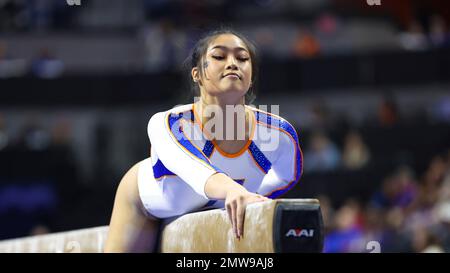 Florida's Victoria Nguyen competes on the beam during an NCAA ...