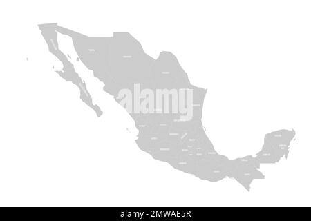 Grey political map of Mexico. Administrative divisions - states. Simple ...