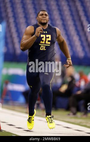Kutztown offensive lineman Jordan Morgan runs a drill at the NFL ...