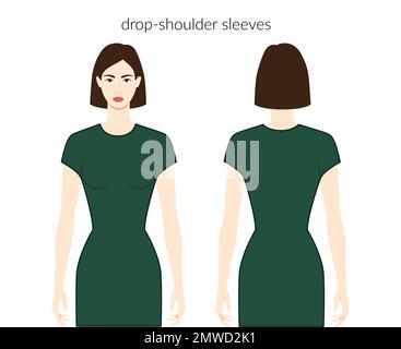 Vector drop shoulder top fashion cad, woman sleeveles round neck t ...