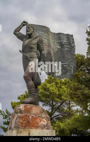 Statue and monument of Spyros Kayales with Greek flag, revolt against ...