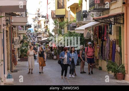 Tourists, Kondilaki Street, Evraiki Quarter, Old Town, Chania, Crete ...