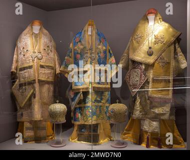 Liturgical vestments, at museum at Gonia Monastery, Rodopos peninsula ...