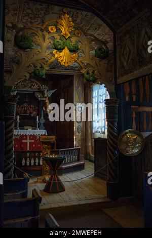 The Old Lom Stave Church from inside in summer Stock Photo - Alamy