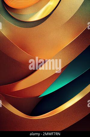 Gold aquamarine wavy shapes abstract background. Decorative vertical ...