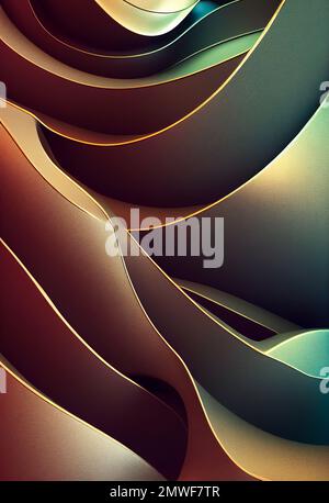 Gold aquamarine wavy shapes abstract background. Decorative vertical ...