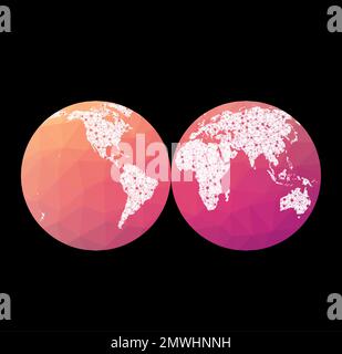 Global network. Interrupted Mollweide projection. Green low poly world ...