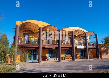 Historic adobe style buildings featured with handcraft arts around ...