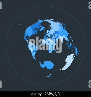 Vector world map. Azimuthal equidistant projection. Plain world ...