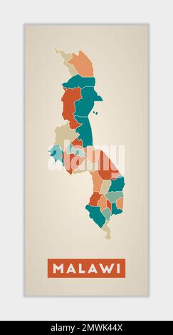 Malawi map. Country poster with regions. Shape of Malawi with country ...