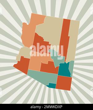 Arizona map. Map of the US state with beautiful geometric waves in red ...