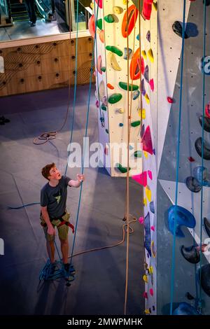 Rock Climbing in Funan mall, Singapore Stock Photo - Alamy