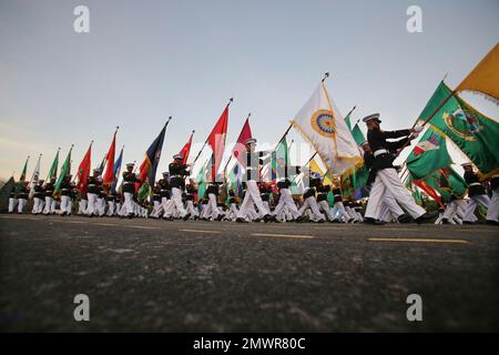 Philippine troops march during the 81st anniversary of the Armed Forces ...