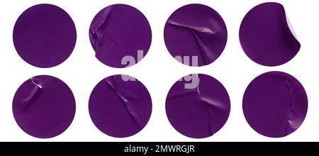 Blank purple round adhesive paper sticker label isolated on white ...