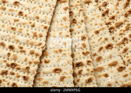 Traditional Matzos as background, top view. Pesach (Passover ...