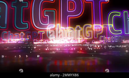 ChatGPT neon sign concept, open ai chat gpt bot and artificial ...