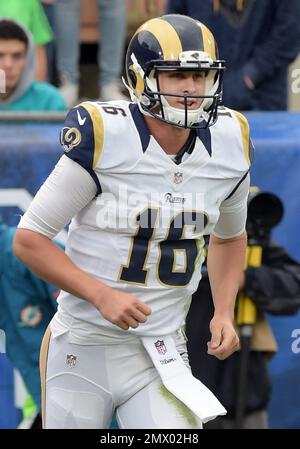 Los Angeles Rams quarterback Jared Goff passes during NFL football ...
