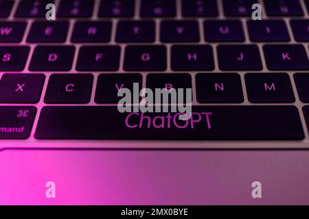 ChatGPT text on PC keyboard. ChatGPT is a chatbot launched by OpenAI Stock Photo - Alamy