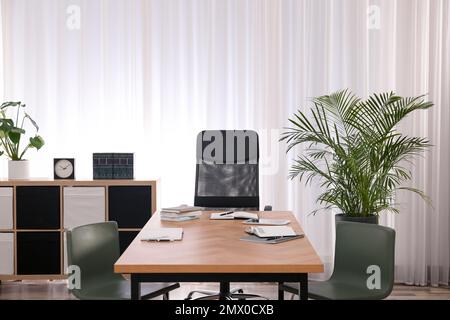Director's office with large wooden table. Interior design Stock Photo ...