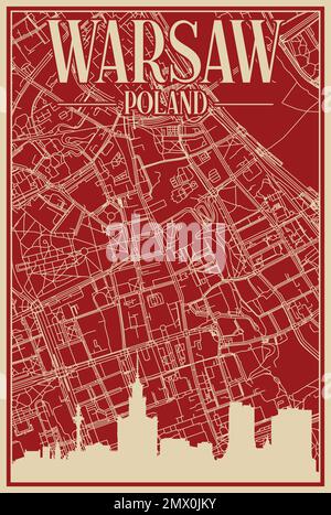 Road network poster of the downtown WARSAW, POLAND Stock Vector Image ...