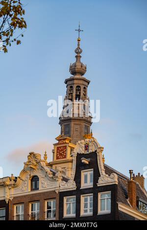 Looking up at the spire of the 17th century Zuiderkerk church at ...