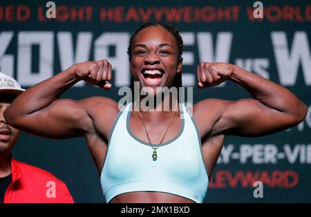 Claressa Shields during the weigh-in at the Genesis Cinema, London ...